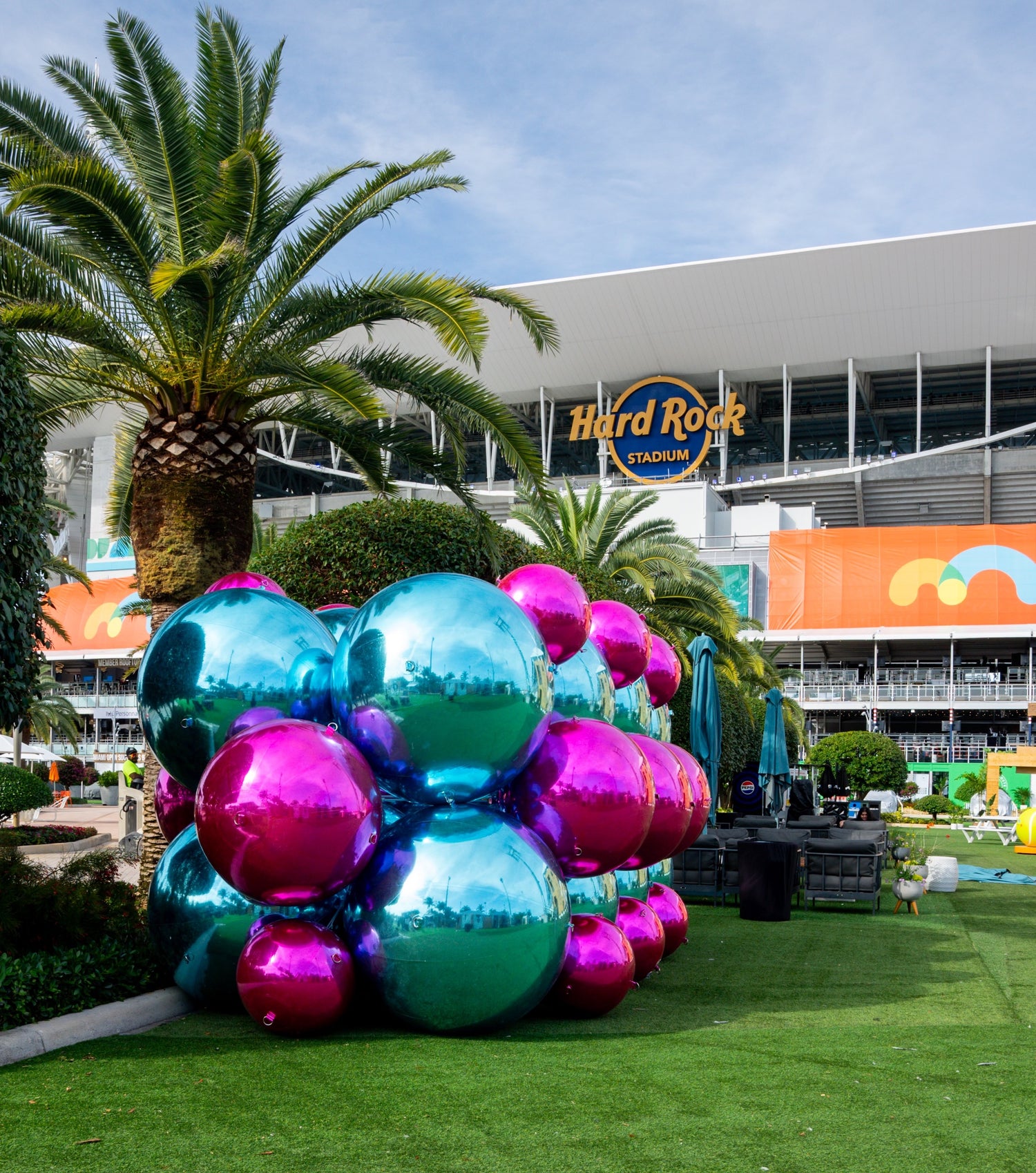 At the Miami Open, pink & teal Shiny Balls